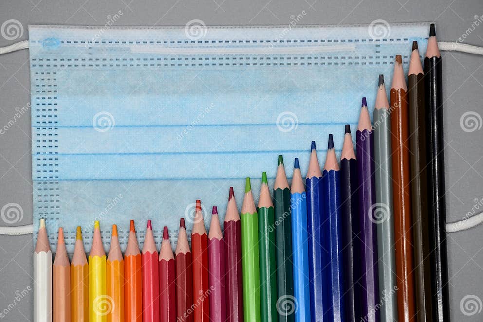Bottom Border of Colored Pencils on Background with Mask. Stock Image ...