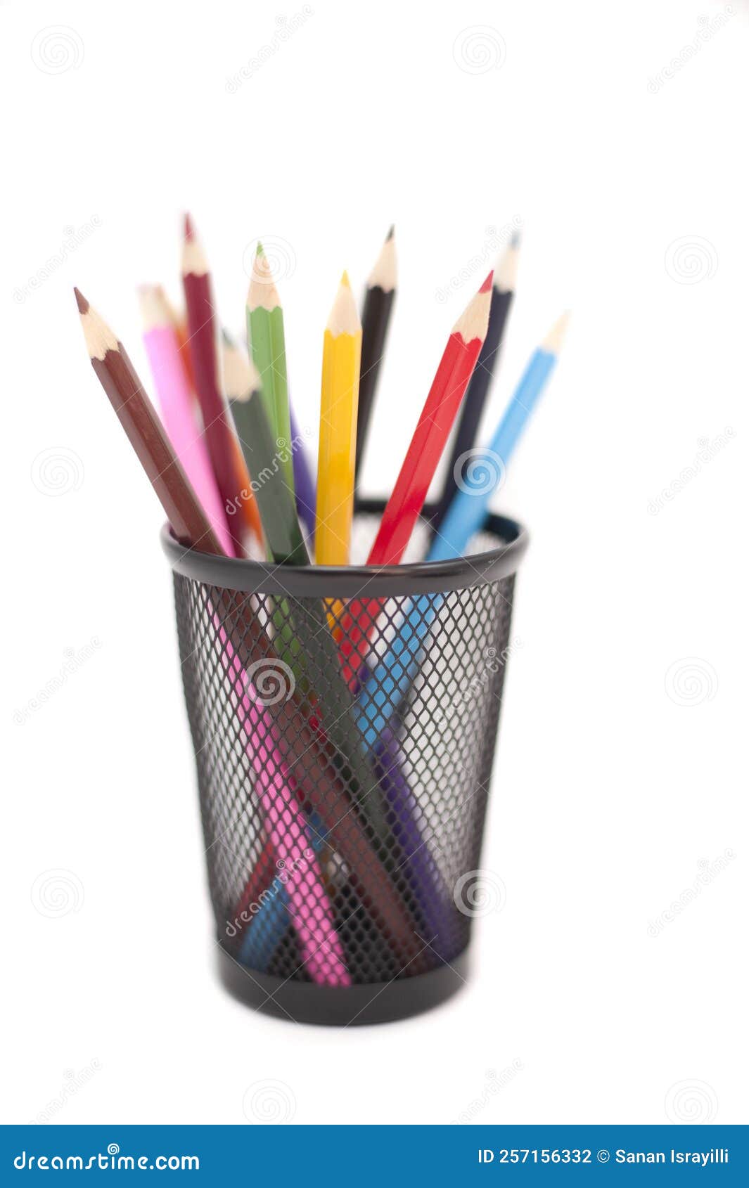 Colored Pencils in Black Pencil Holder Stock Photo - Image of three ...