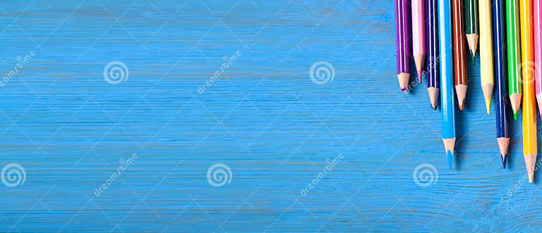 Colored Pencils on the Blue Background Stock Photo - Image of draw ...