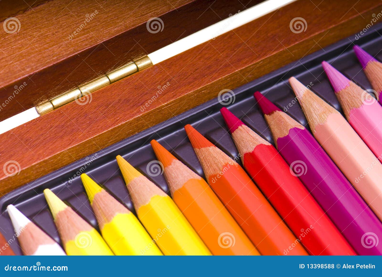 Colored pencils in a box stock photo. Image of line, bright - 13398588