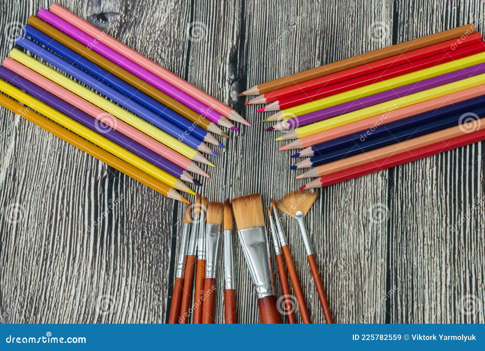 Colored Pencils and Brushes for Drawind School Work Creative Stock ...