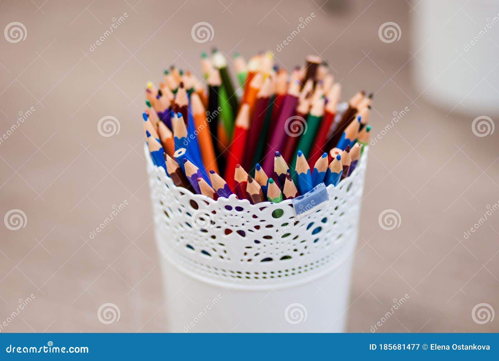 Colored Pencils in a Bucket Stock Image - Image of education, computer ...