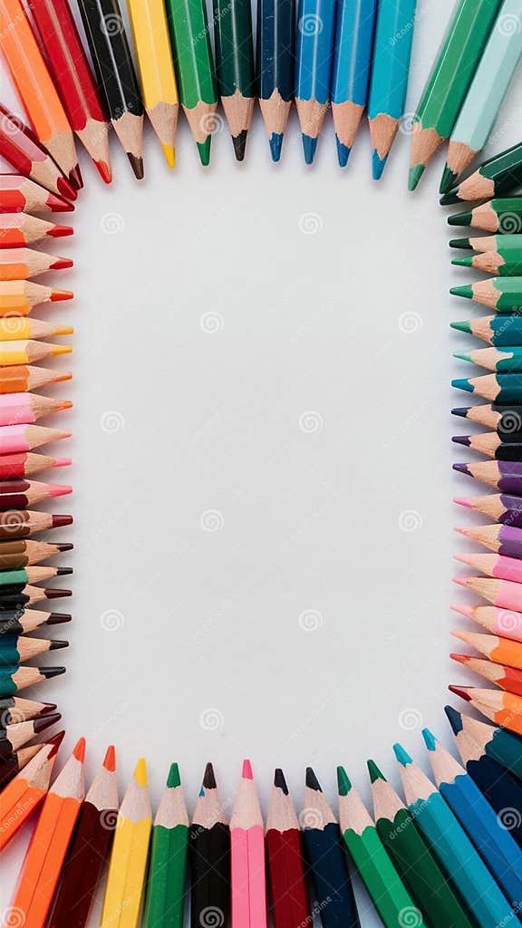 Pencils are Carefully Arranged in a Rectangular Shape on a White ...