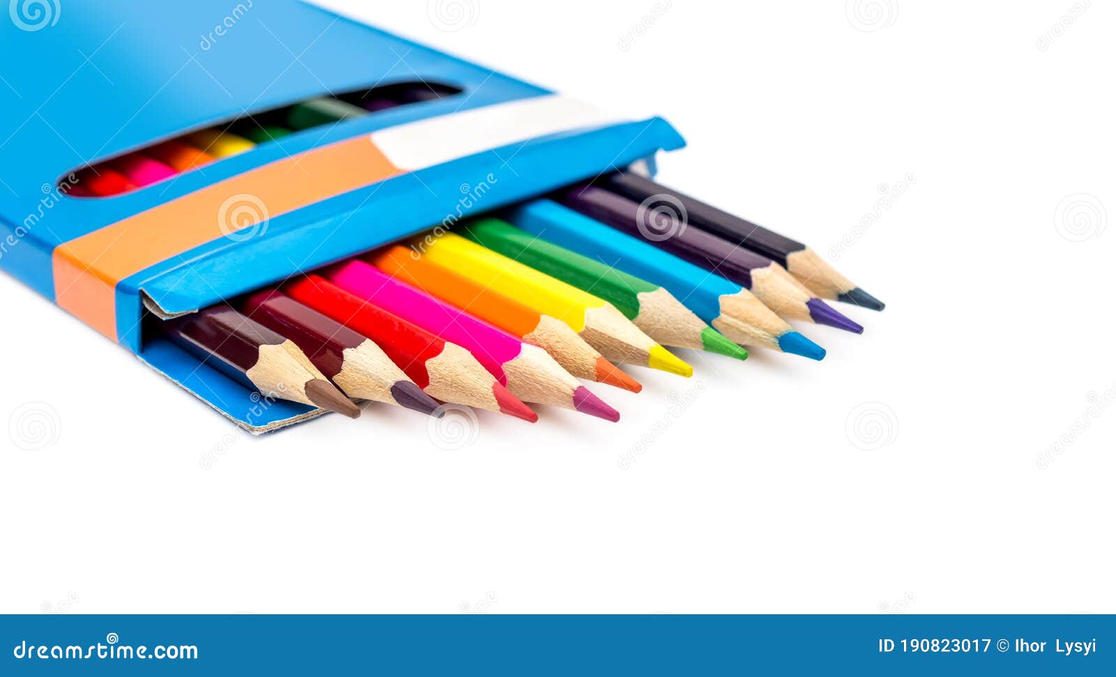 Colored Pencils in Carton Pencil Box on White Stock Image - Image of ...
