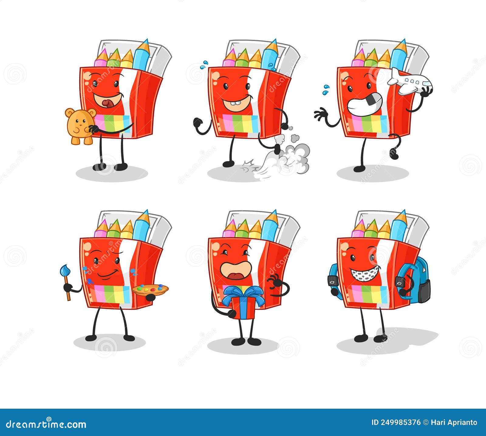 Colored Pencils Children Group Character. Cartoon Mascot Vector Stock ...