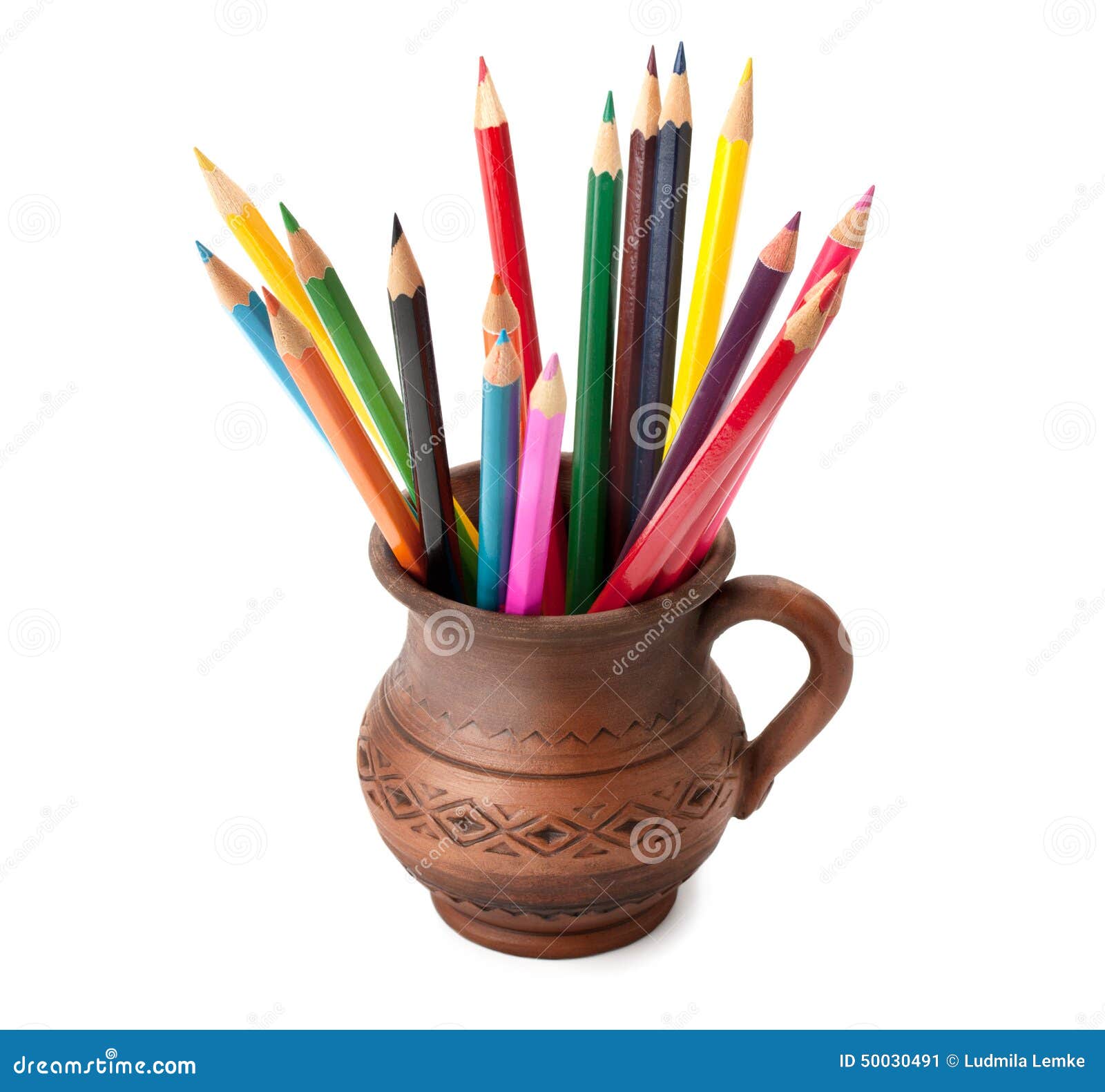 Colored Pencils in a Clay Jug Stock Image - Image of pastel, orange ...
