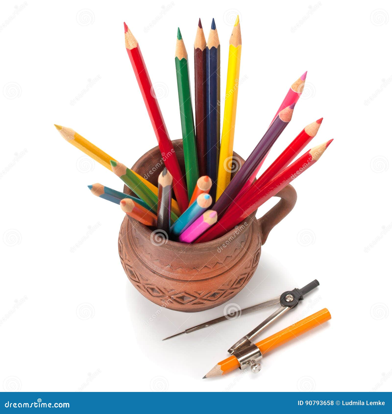 Colored Pencils in a Clay Jug Stock Photo - Image of drawing ...
