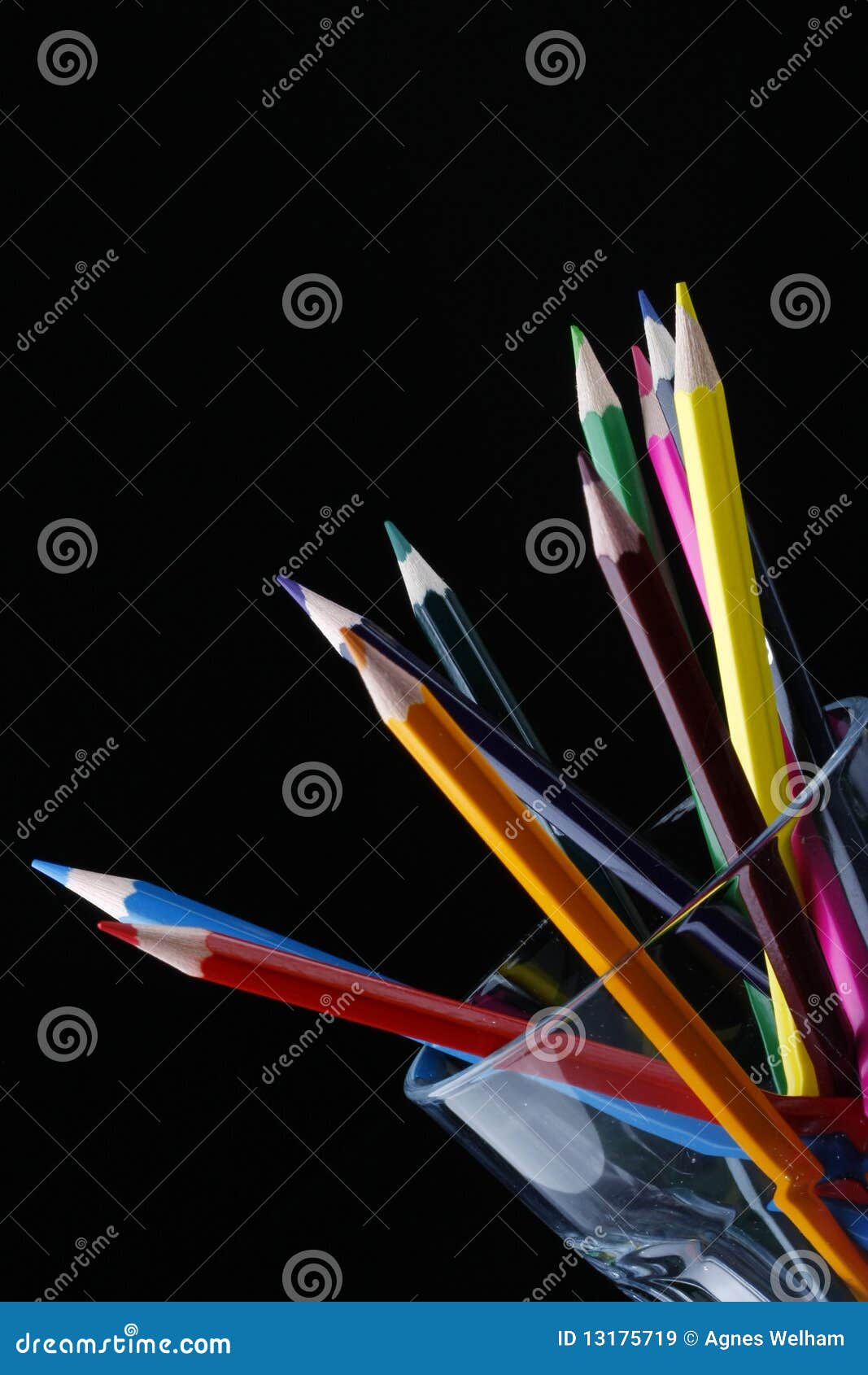 Colored Pencils in Clear Glass Black Background Stock Image - Image of ...