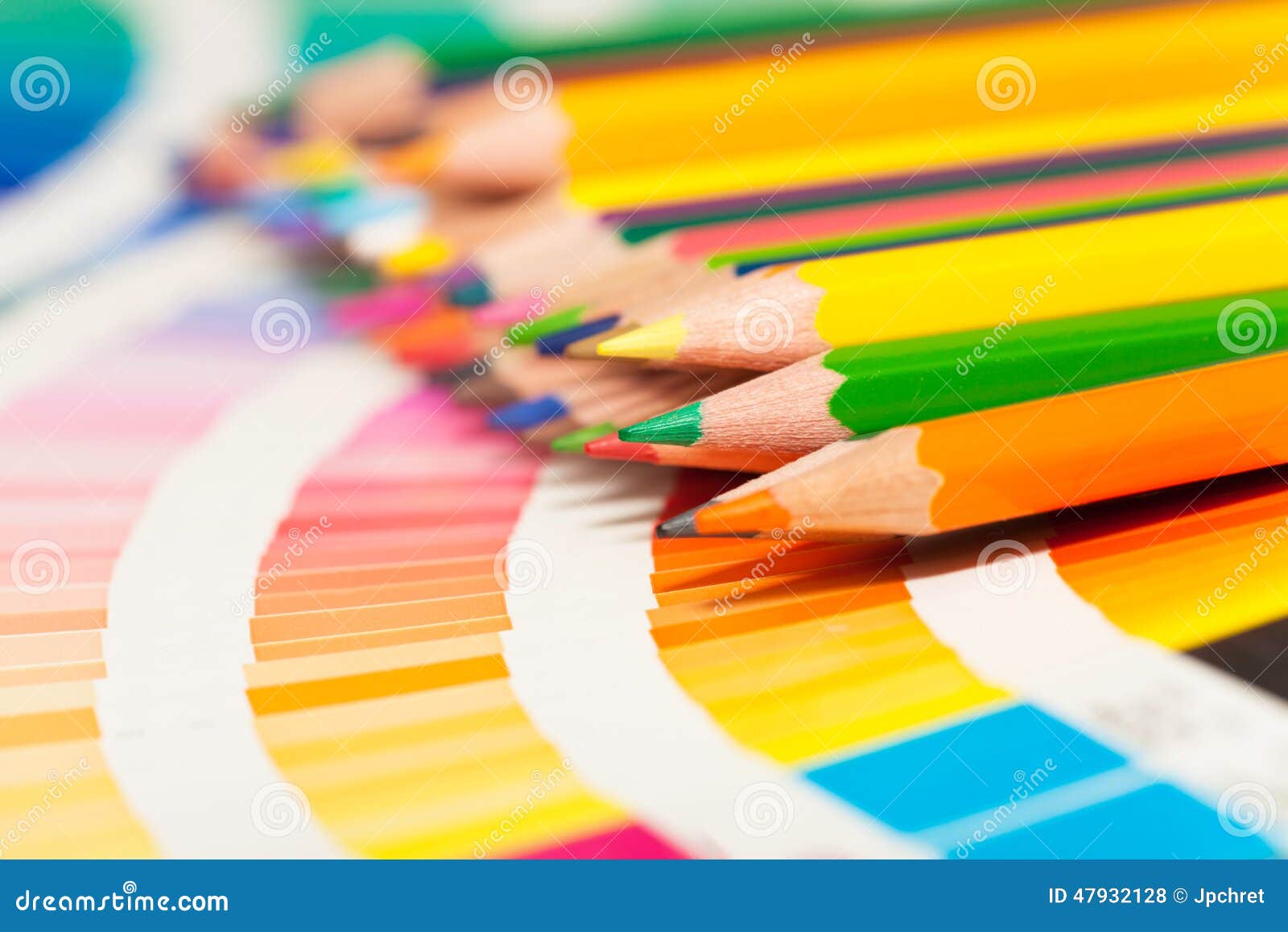 Colored Pencils and Color Chart of All Colors Stock Photo - Image of ...