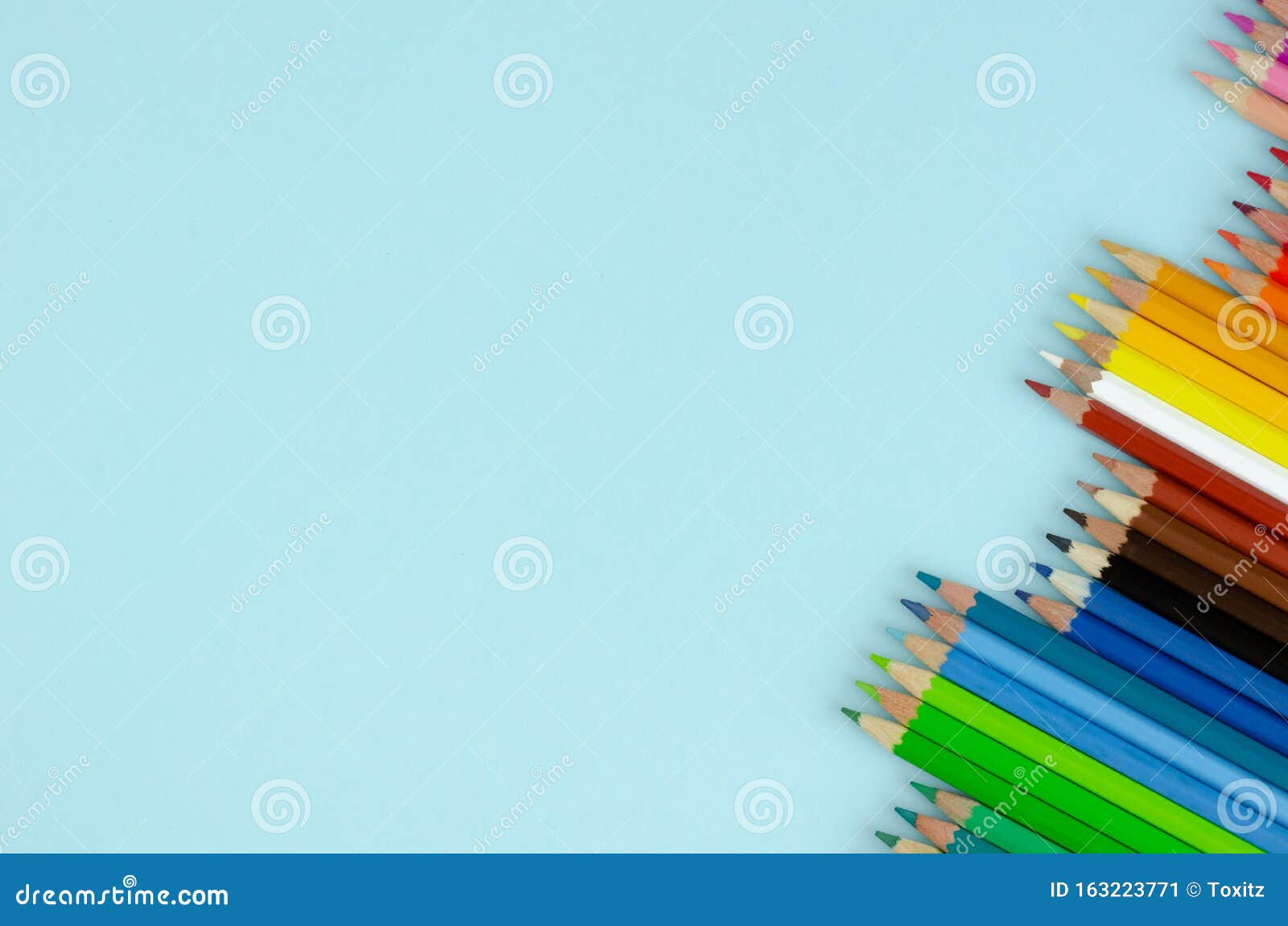 Colored Pencils Composition on Blue Background. Flat Lay Stock Image ...