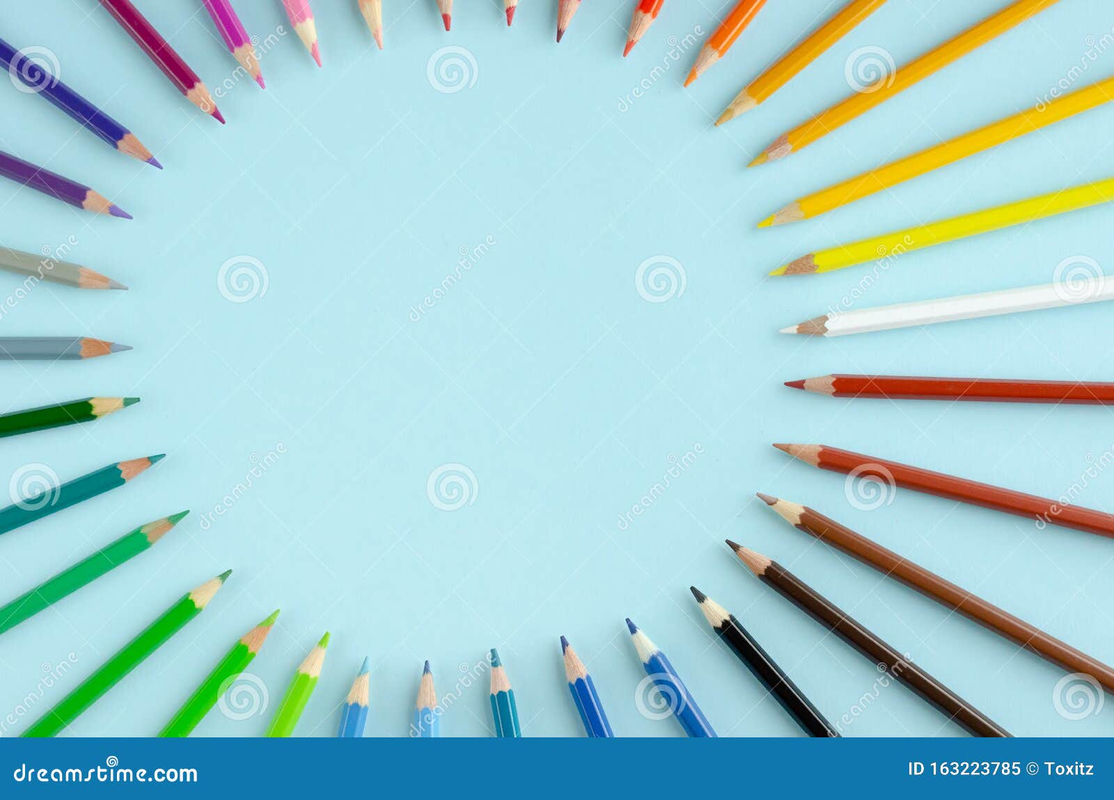 Colored Pencils Composition on Blue Background. Flat Lay Stock Image ...
