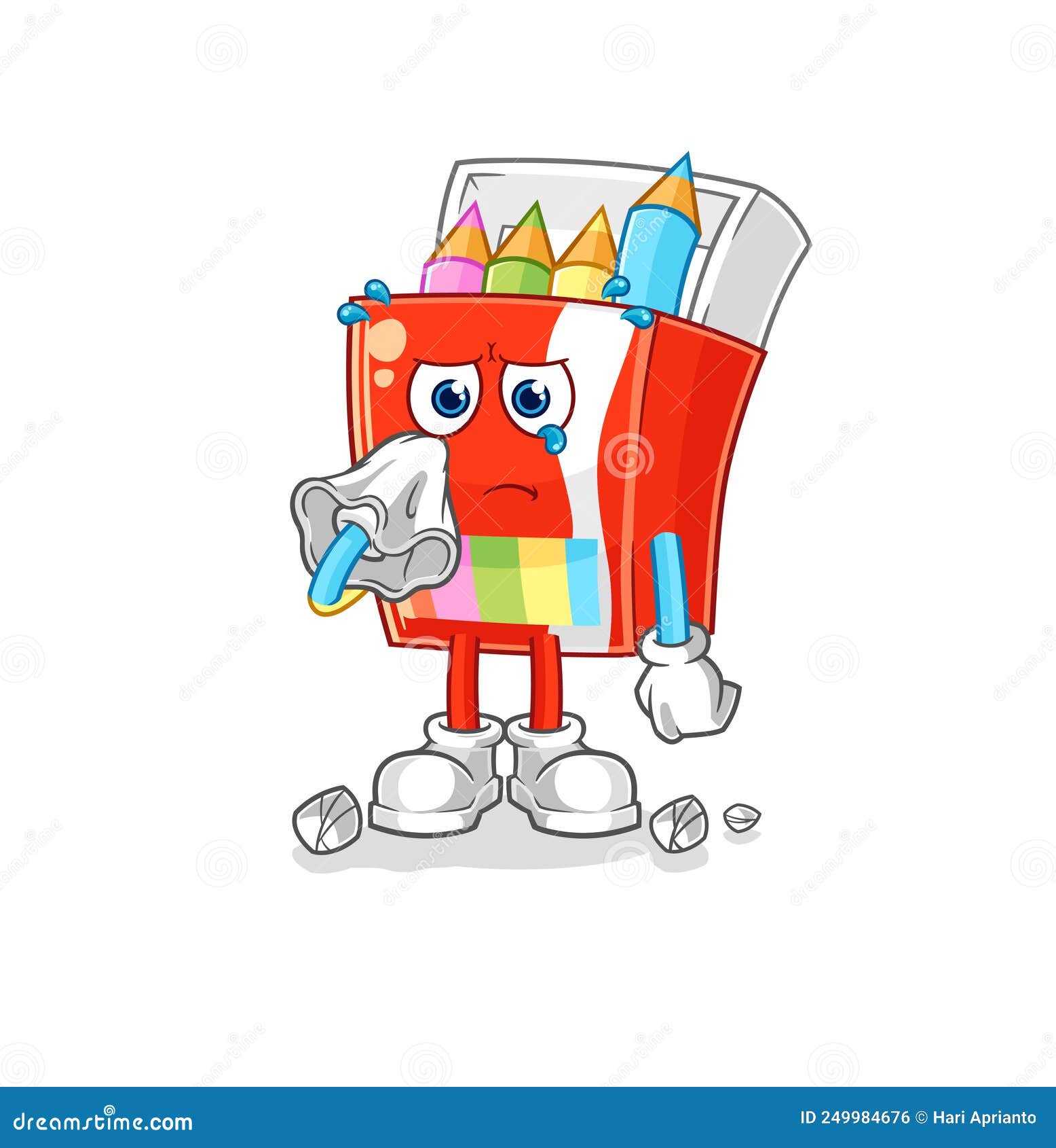 Colored Pencils Cry with a Tissue. Cartoon Mascot Vector Stock Vector ...