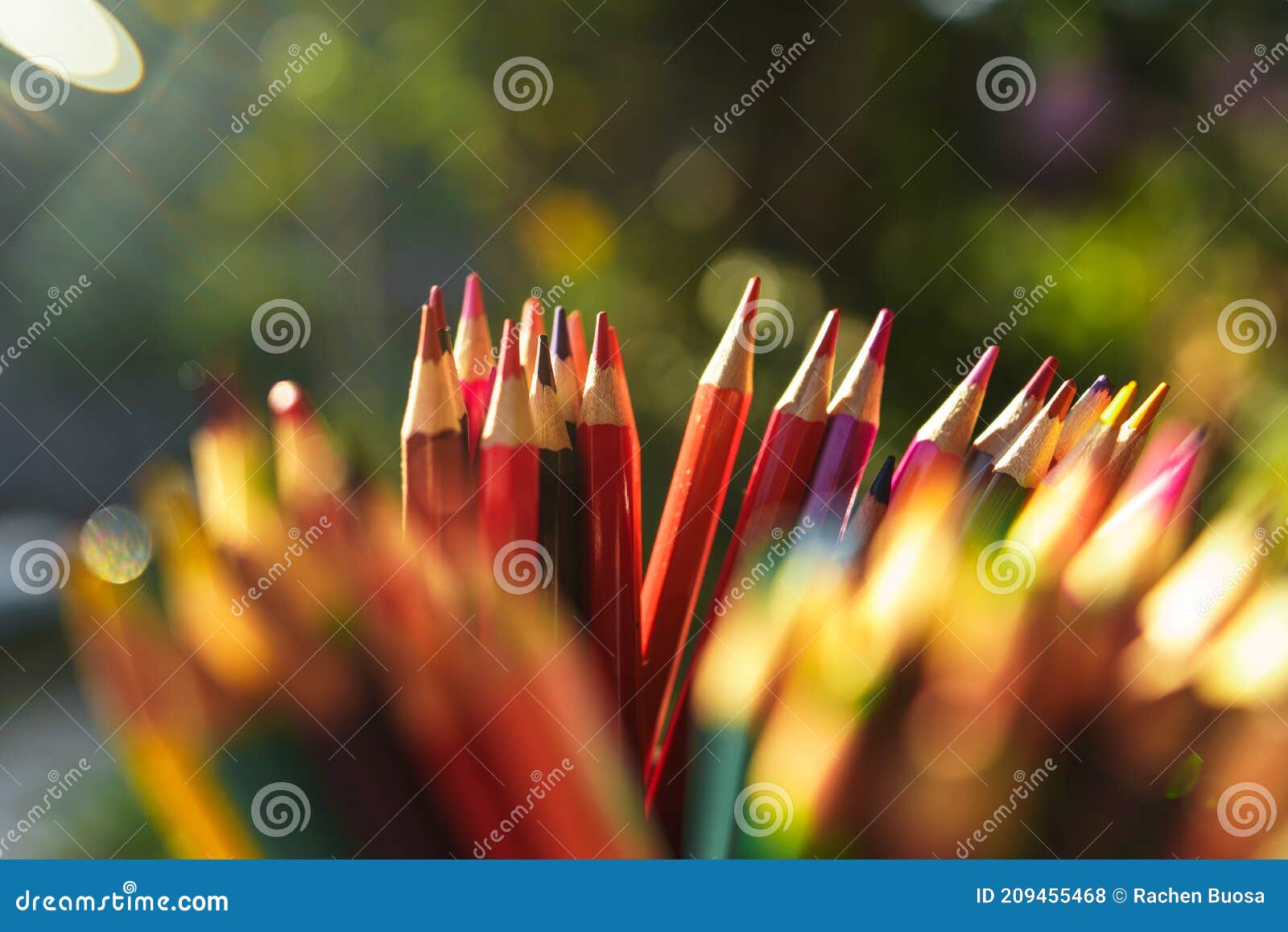 Colored Pencils on the Desk that are Working Outside the House Nature ...