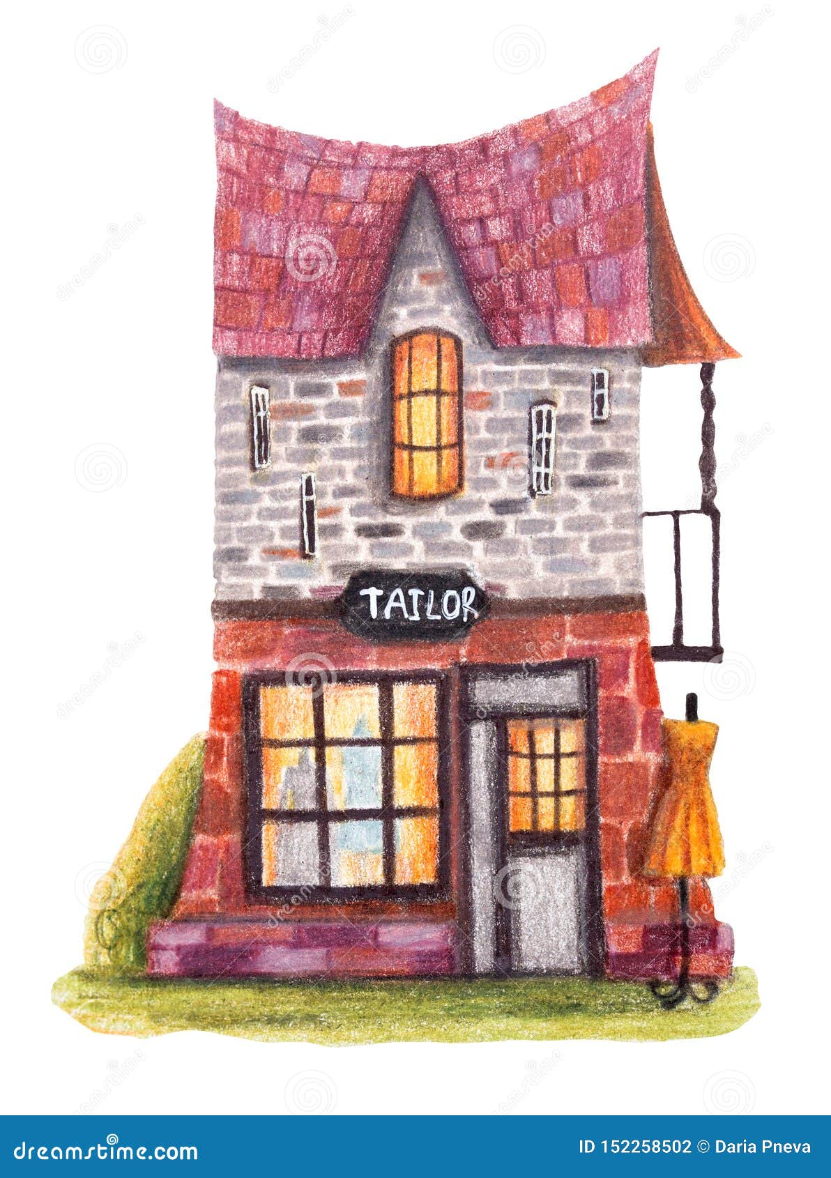 Colored Pencils Drawing House - `Tailor`s House`. Stock Illustration ...