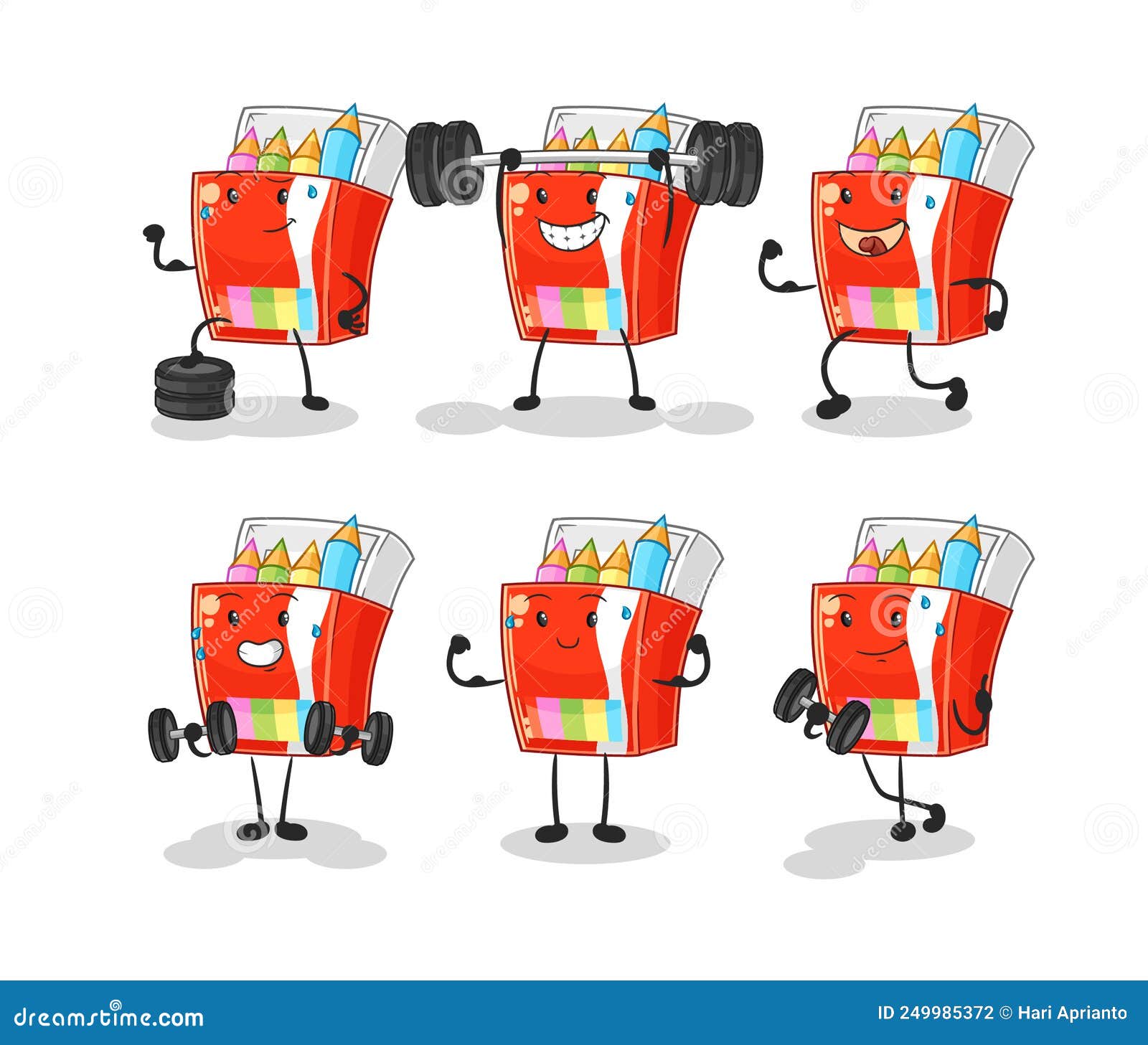 Colored Pencils Exercise Set Character. Cartoon Mascot Vector Stock ...