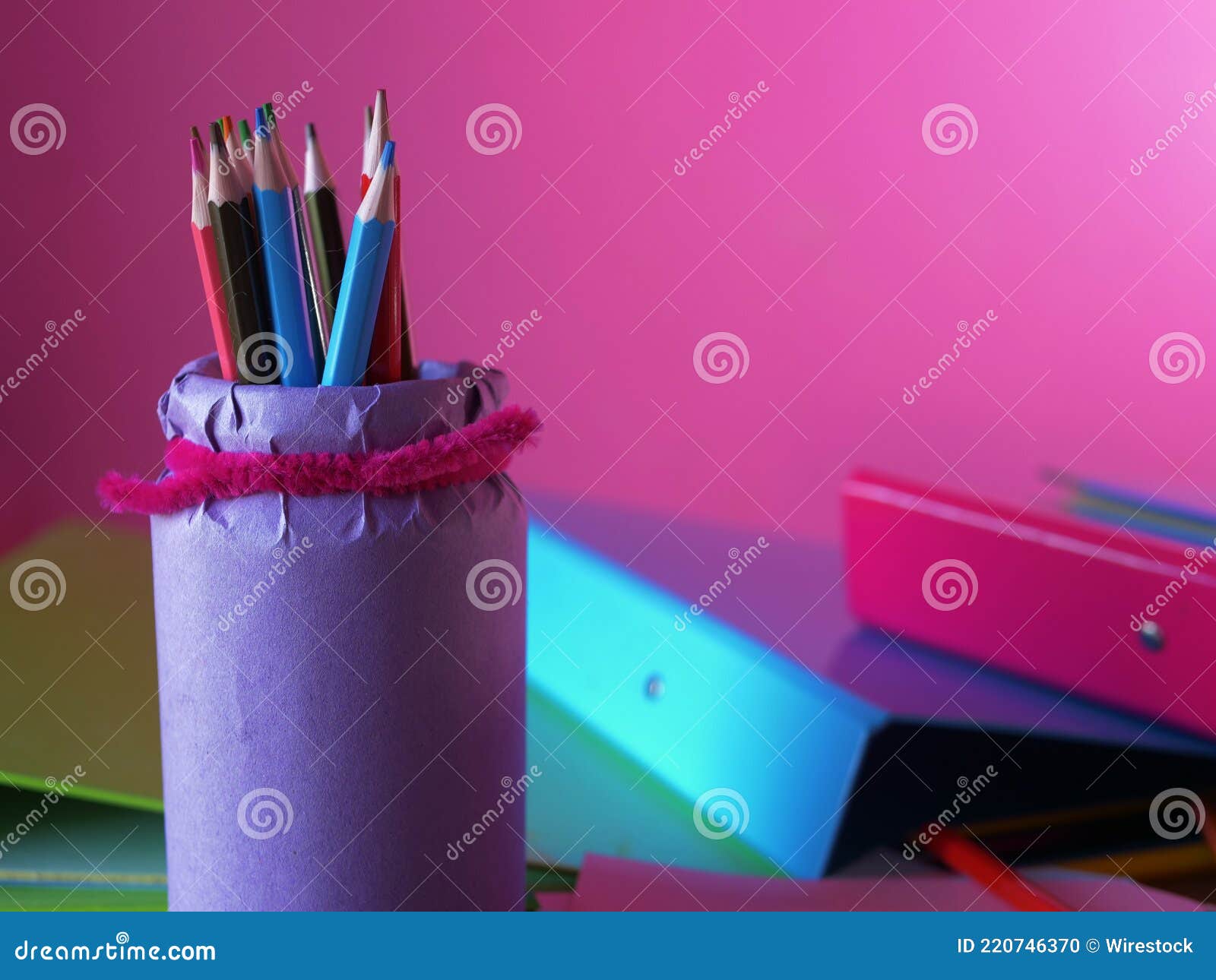 Colored Pencils and Files on a Messy Desk Stock Photo - Image of files ...