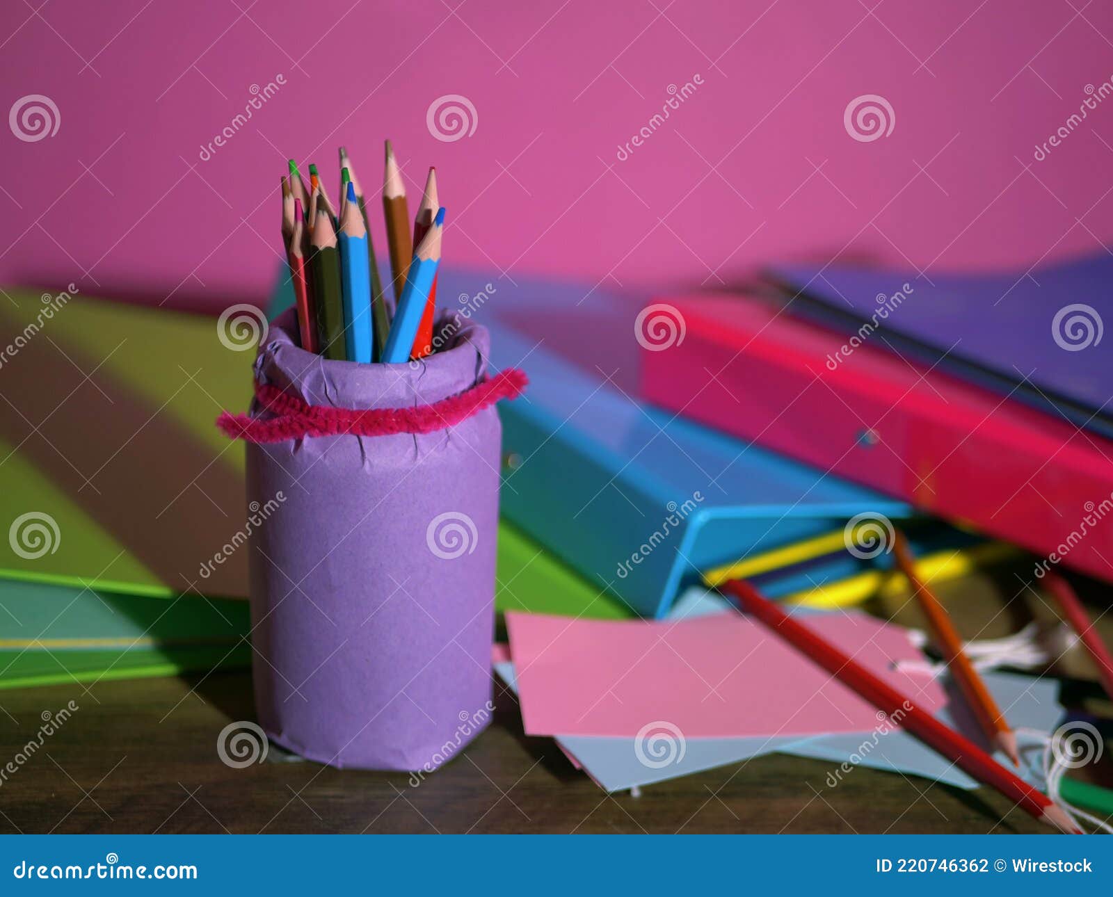 Colored Pencils and Files on a Messy Desk Stock Photo - Image of ...