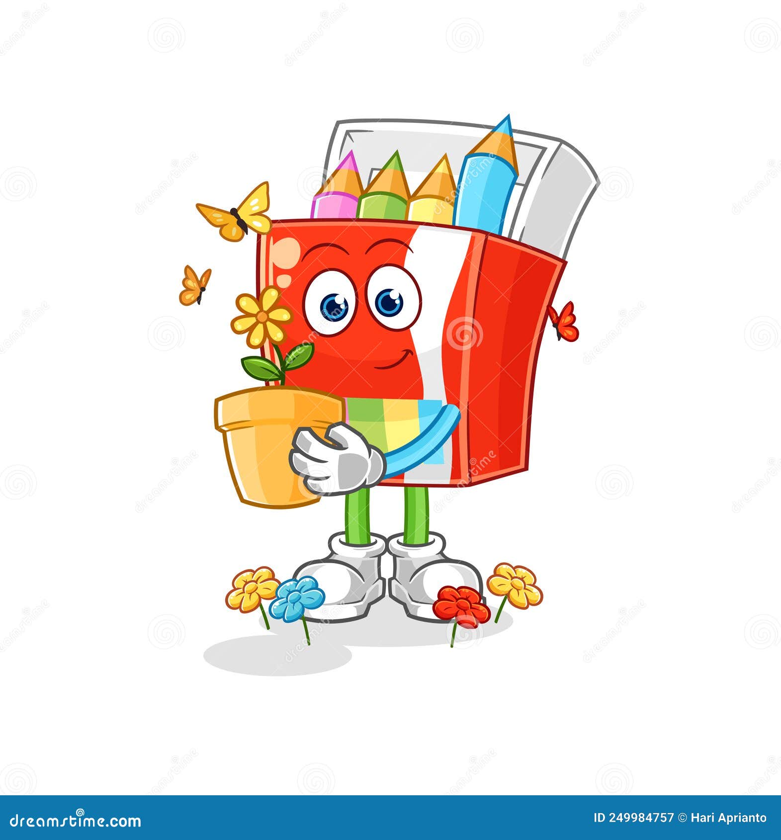 Colored Pencils with a Flower Pot. Character Vector Stock Vector ...