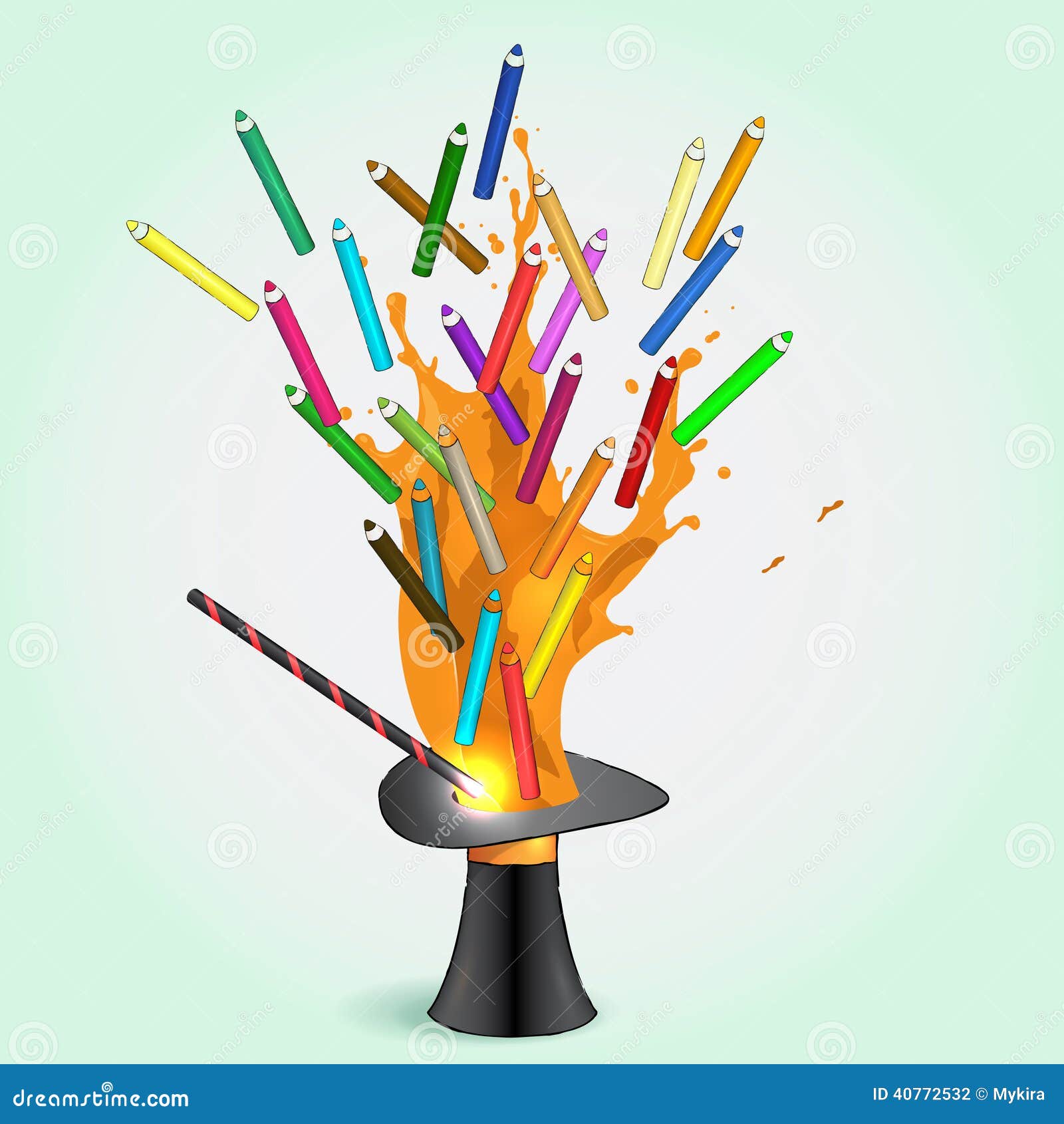 Colored Pencils Flying from Magic Hat Stock Vector - Illustration of ...