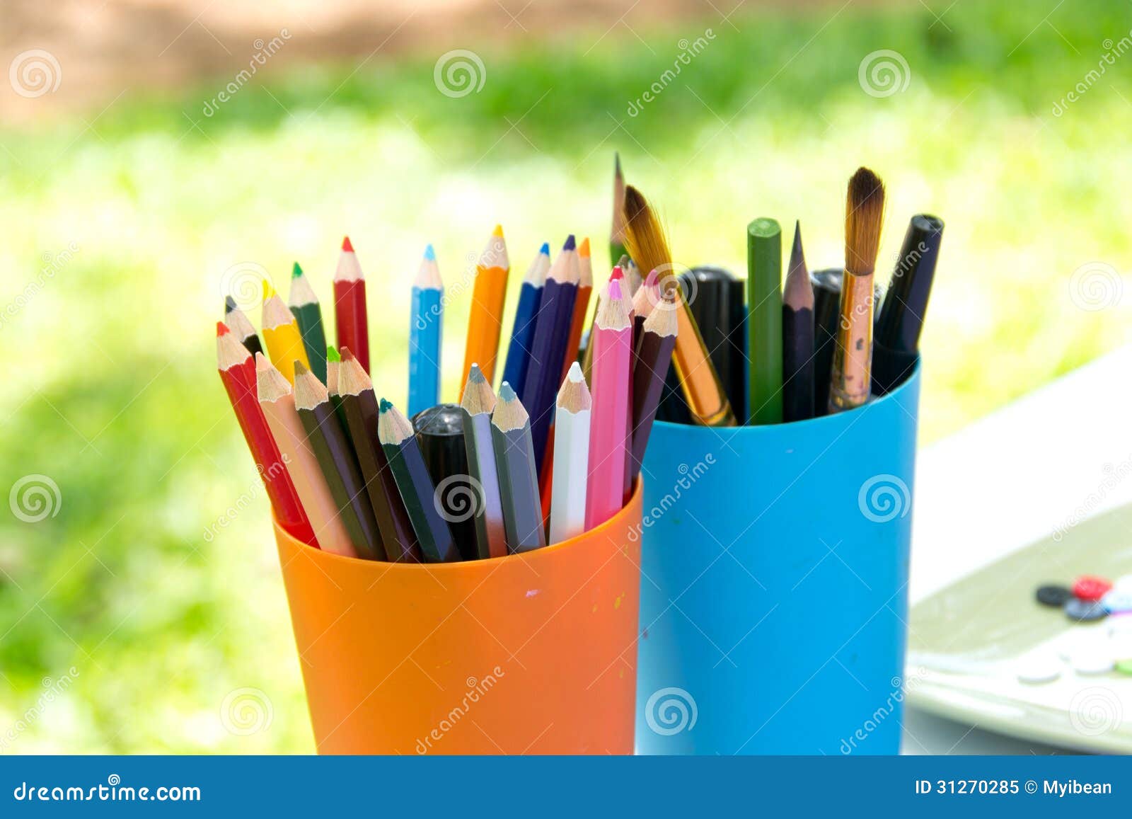 Colored Pencils in glass stock image. Image of crayon - 31270285