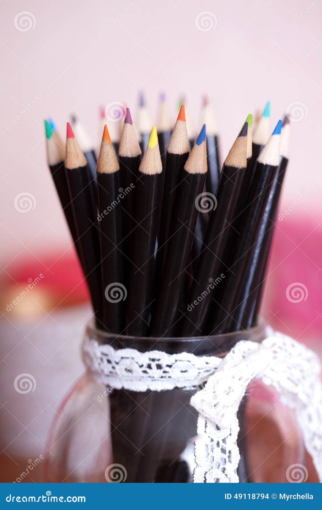 Colored pencils in a glass stock photo. Image of craft - 49118794