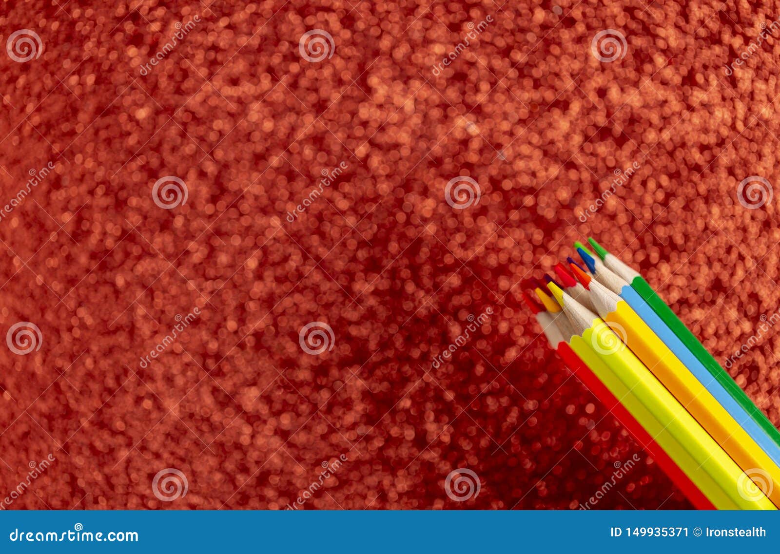 Colored Pencils on Glitter Red Background Stock Image - Image of ...