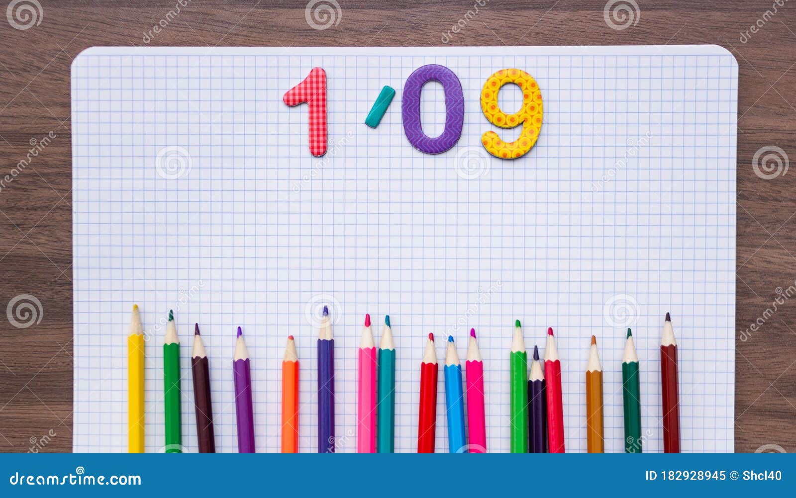 Colored Pencils on Graph Notebook with Copy Space, Top View, Back To ...