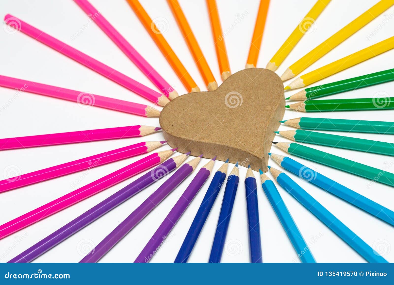 Colored Pencils in Heart Shape on White Stock Photo - Image of ...