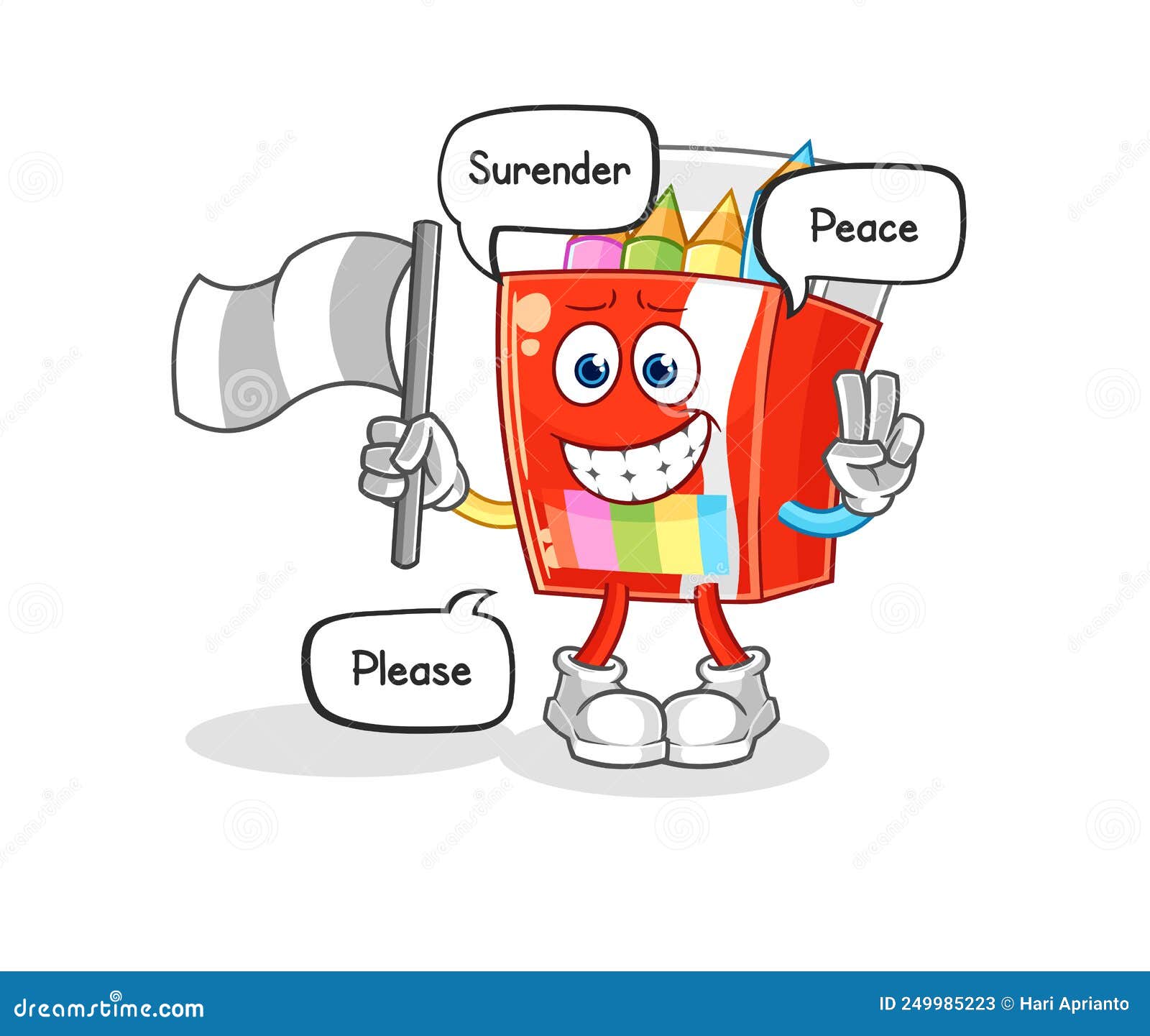 Colored Pencils Hold Surrender Flag Mascot. Cartoon Vector Stock ...