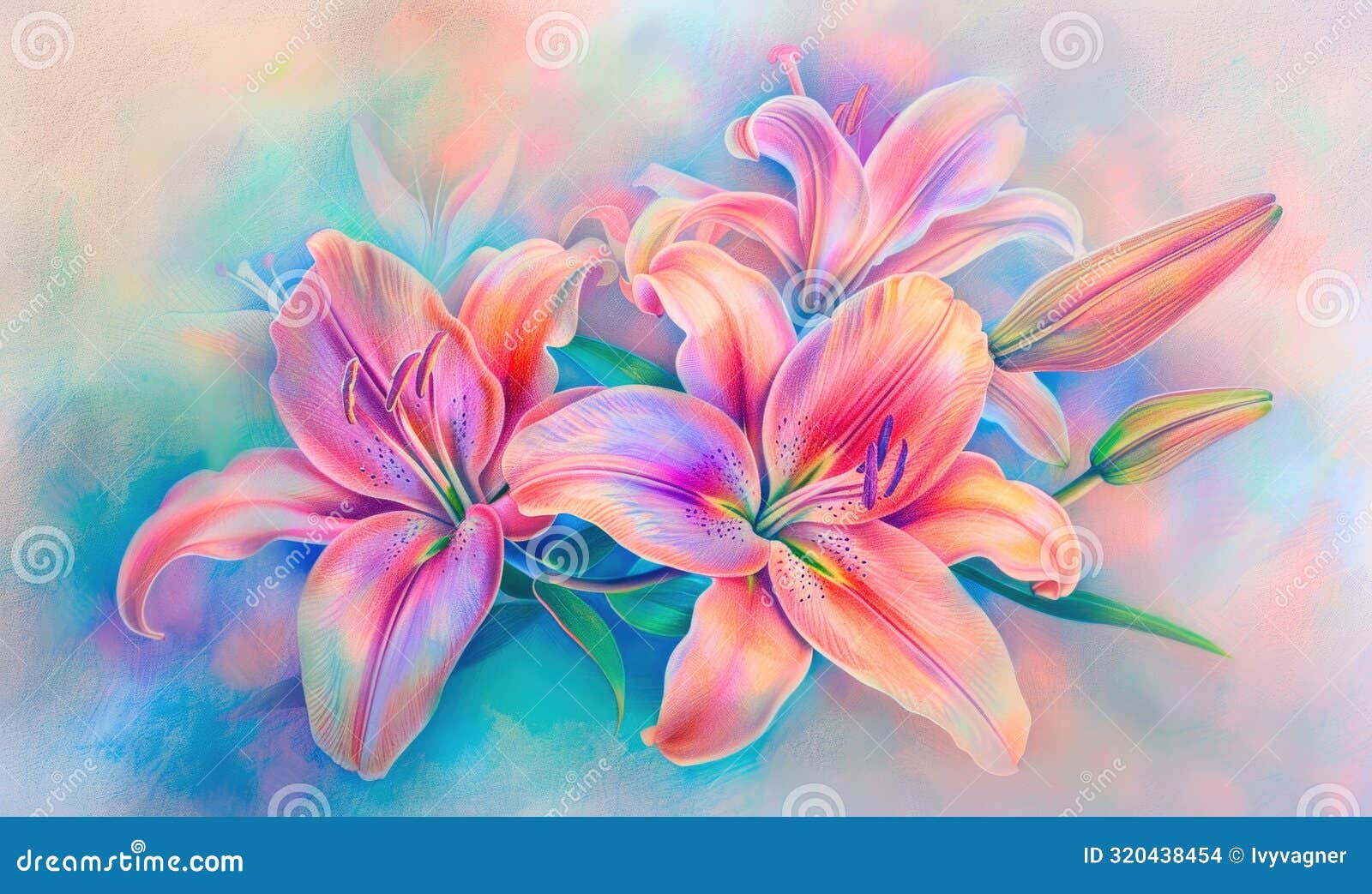 Colored Pencils Illustration of Lilies Stock Photo - Image of pink ...