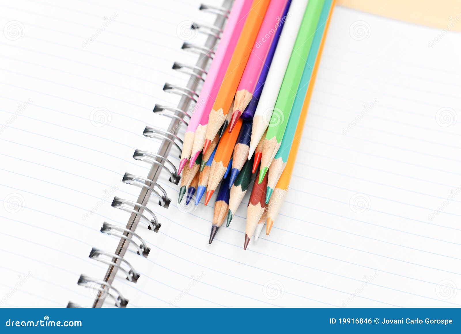 Colored Pencils on Journal stock photo. Image of high - 19916846