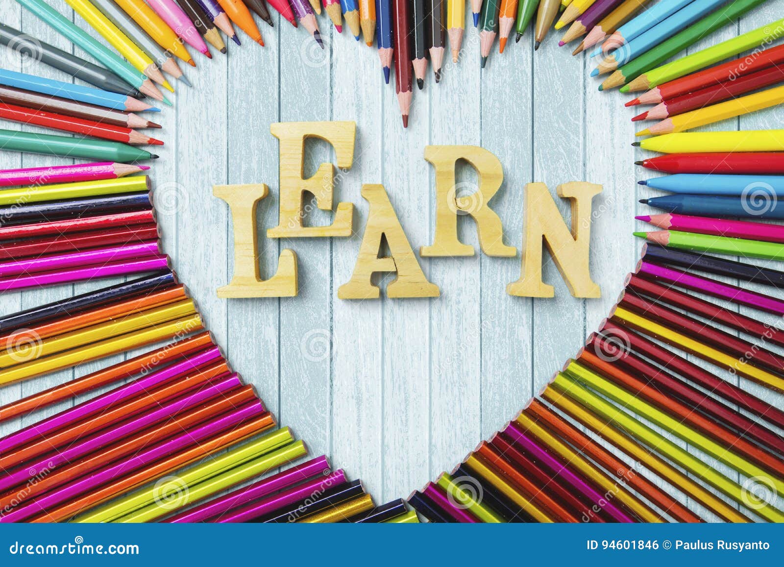 Colored Pencils with Learn Text Stock Photo - Image of heart, orange ...