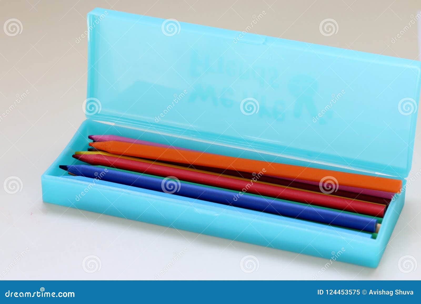Colored Pencils in a Light Blue Pencil Case Stock Image - Image of ...