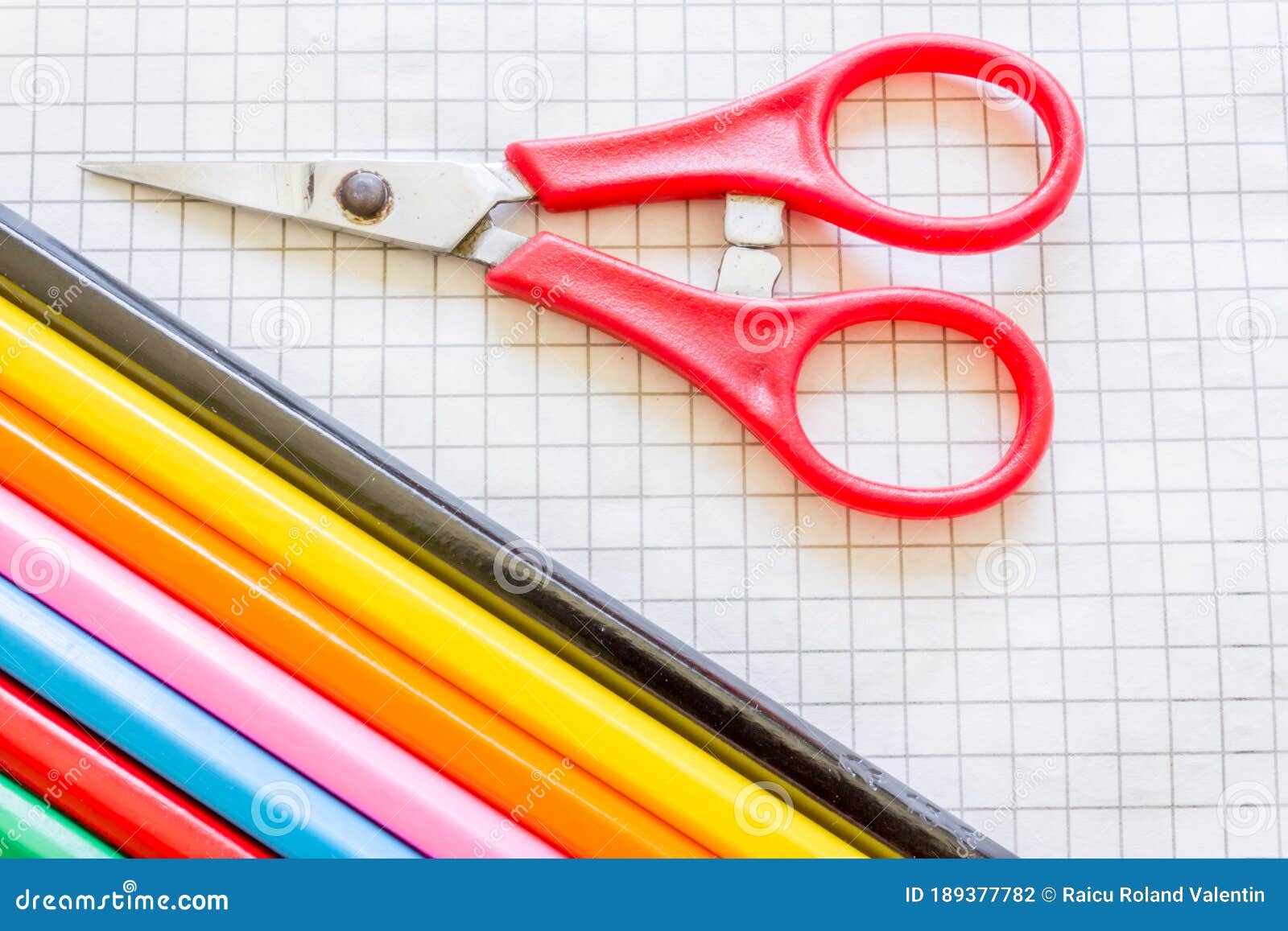 Colored Pencils Next To Scissors Stock Photo - Image of object ...