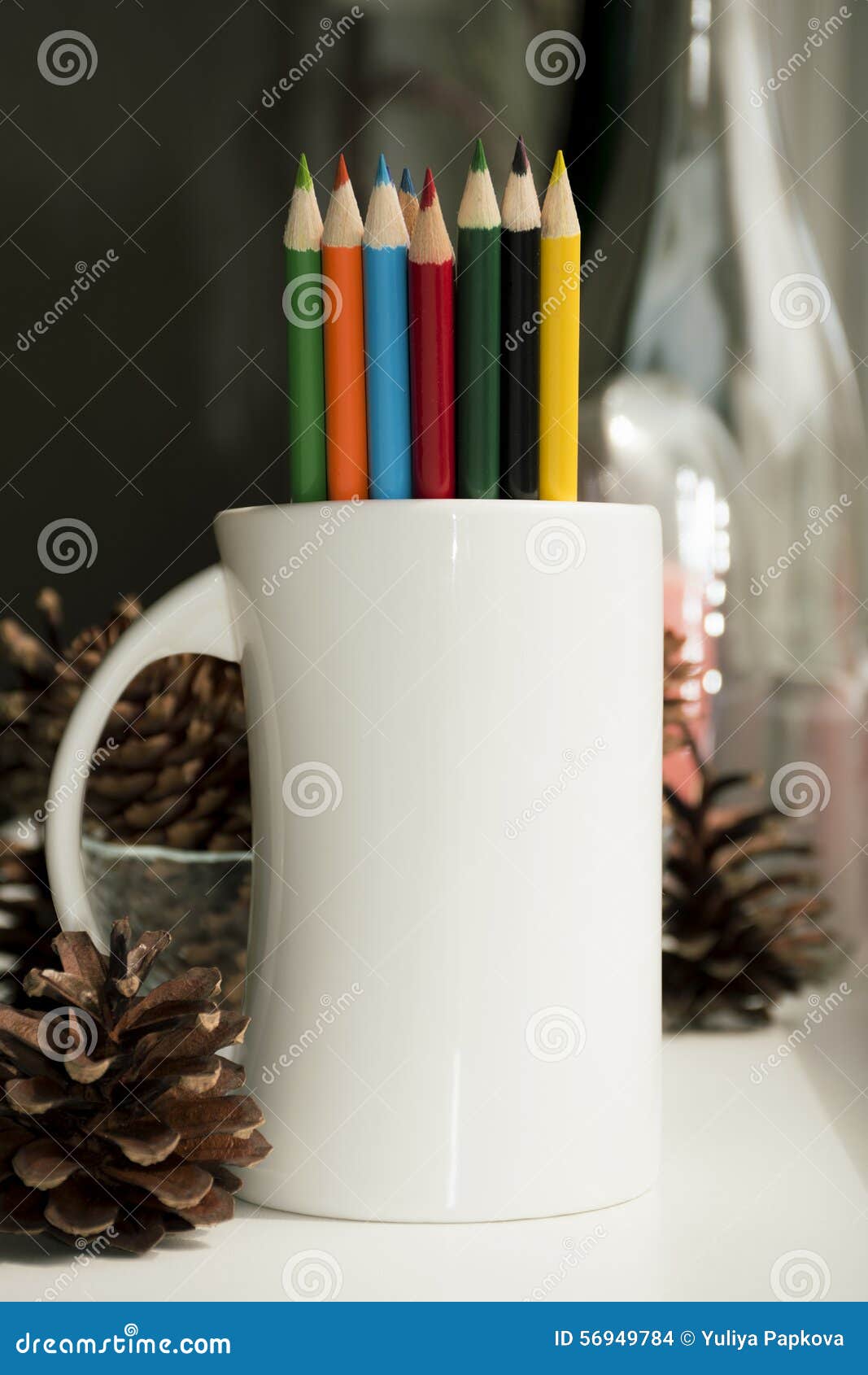Colored pencils in mug stock photo. Image of design, education - 56949784