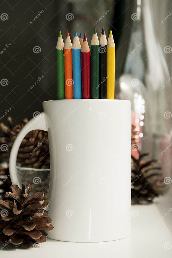 Colored pencils in mug stock photo. Image of design, education - 56949784