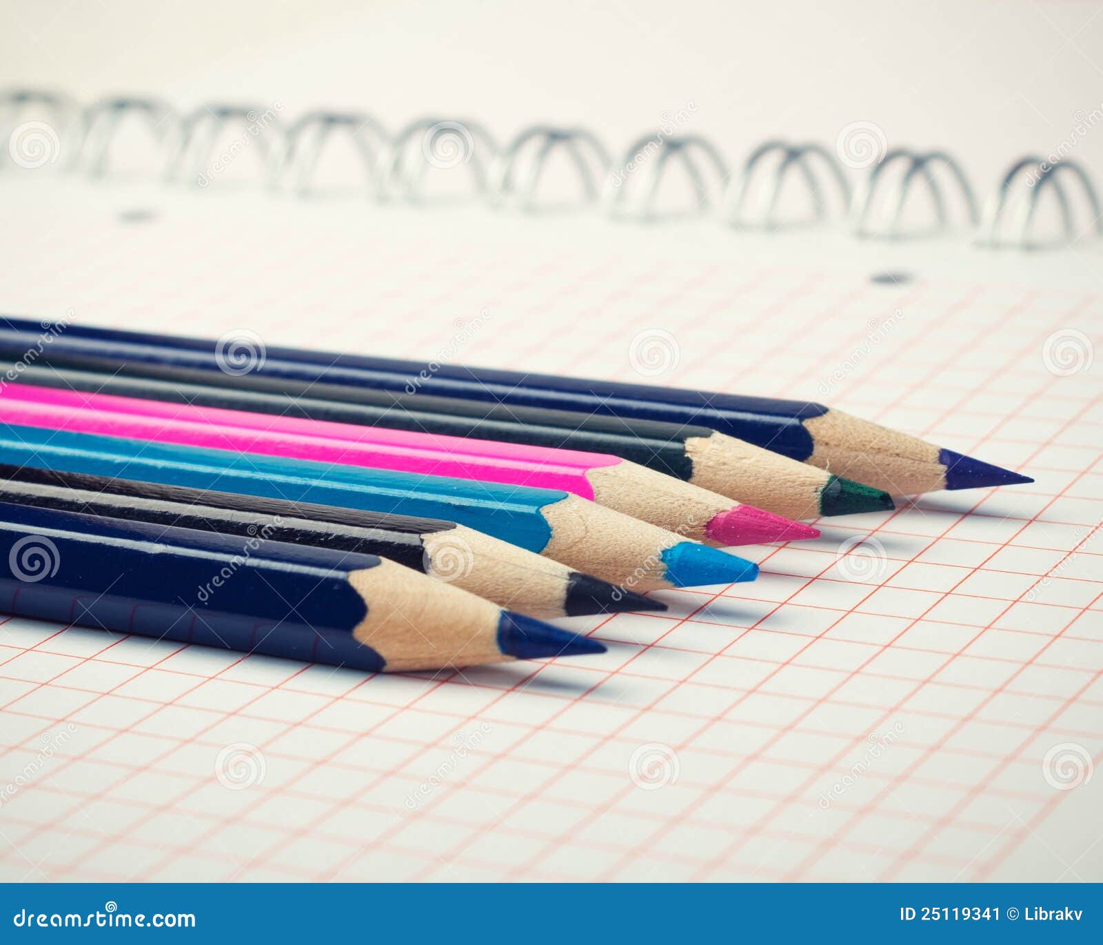 Colored Pencils On Notebook Stock Image - Image of crayon, accessories ...