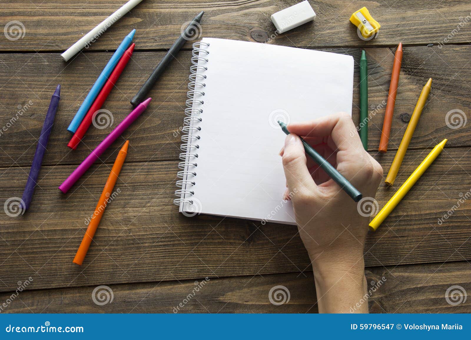 Colored Pencils , Notebook and Hand Stock Image - Image of group ...