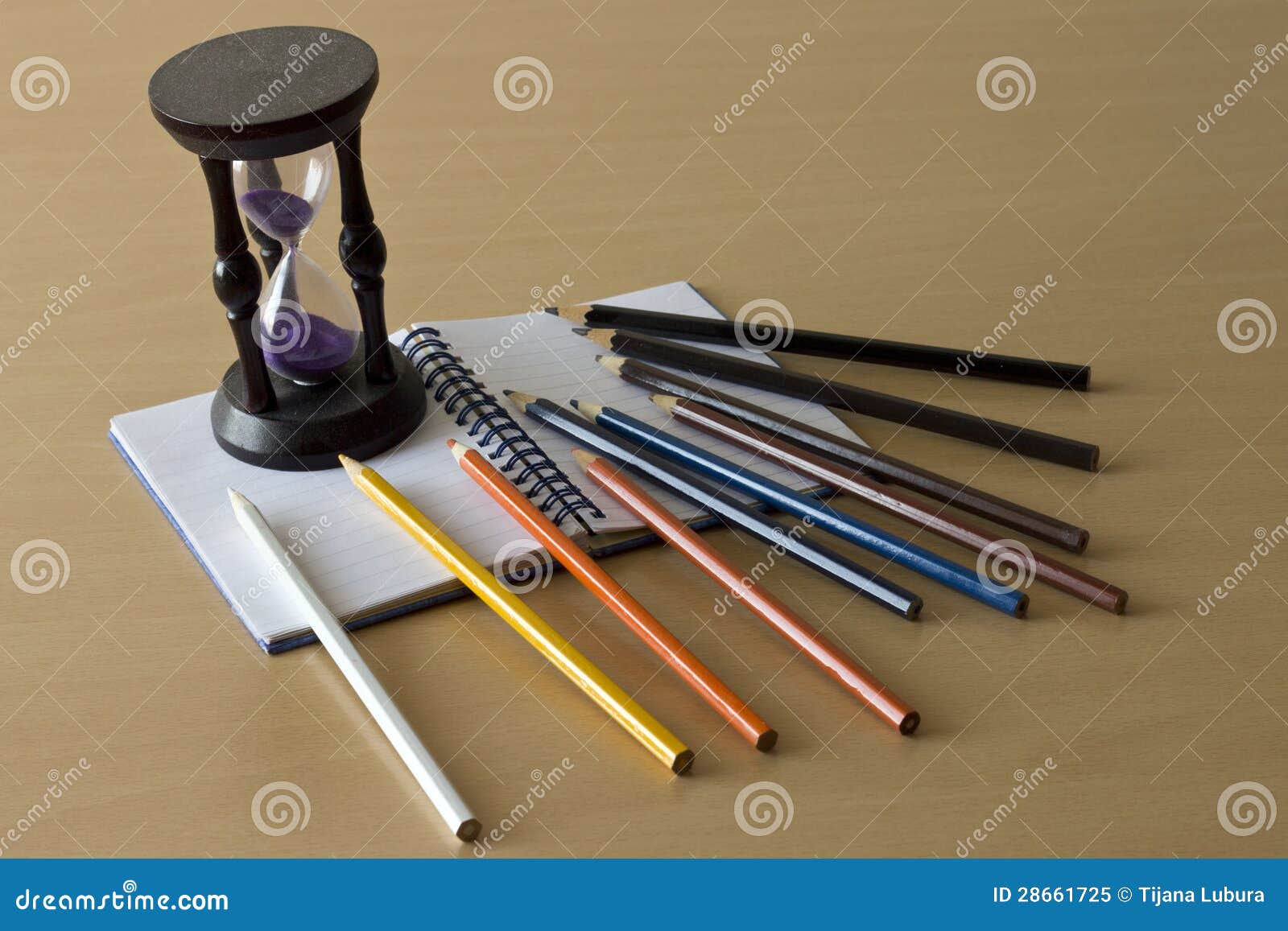 Colored Pencils, Notes and a Timer Stock Image - Image of green ...