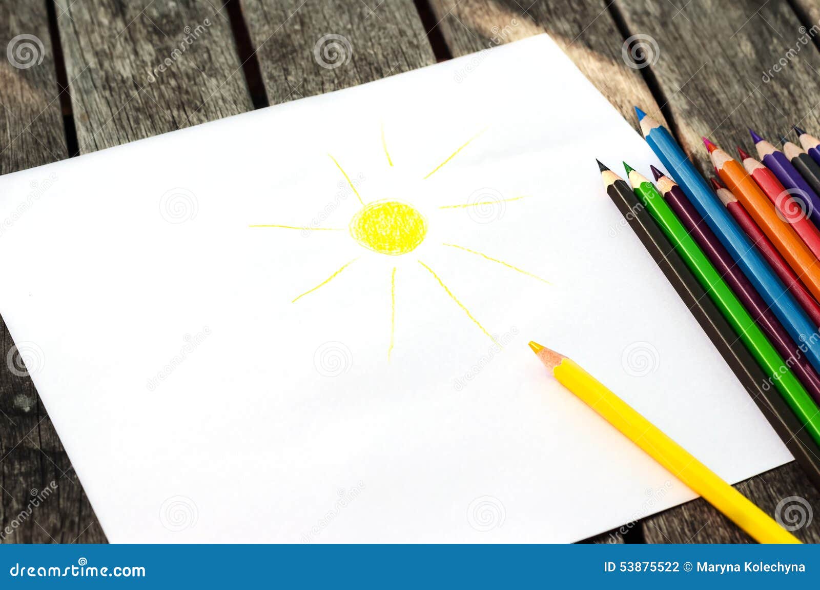 Colored Pencils with Painted Sun Stock Illustration - Illustration of ...