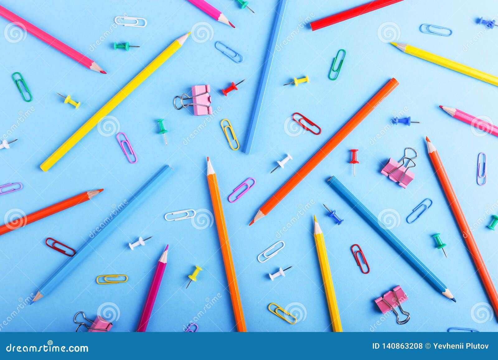 Colored Pencils, Paper Clips and Pins, School Supplies for Drawing ...