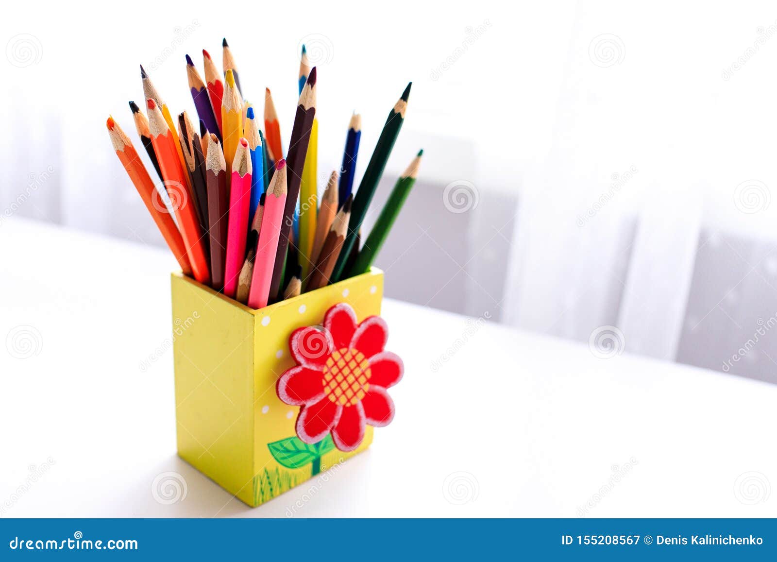 Colored Pencils in a Pencil Case on White Background Stock Image ...