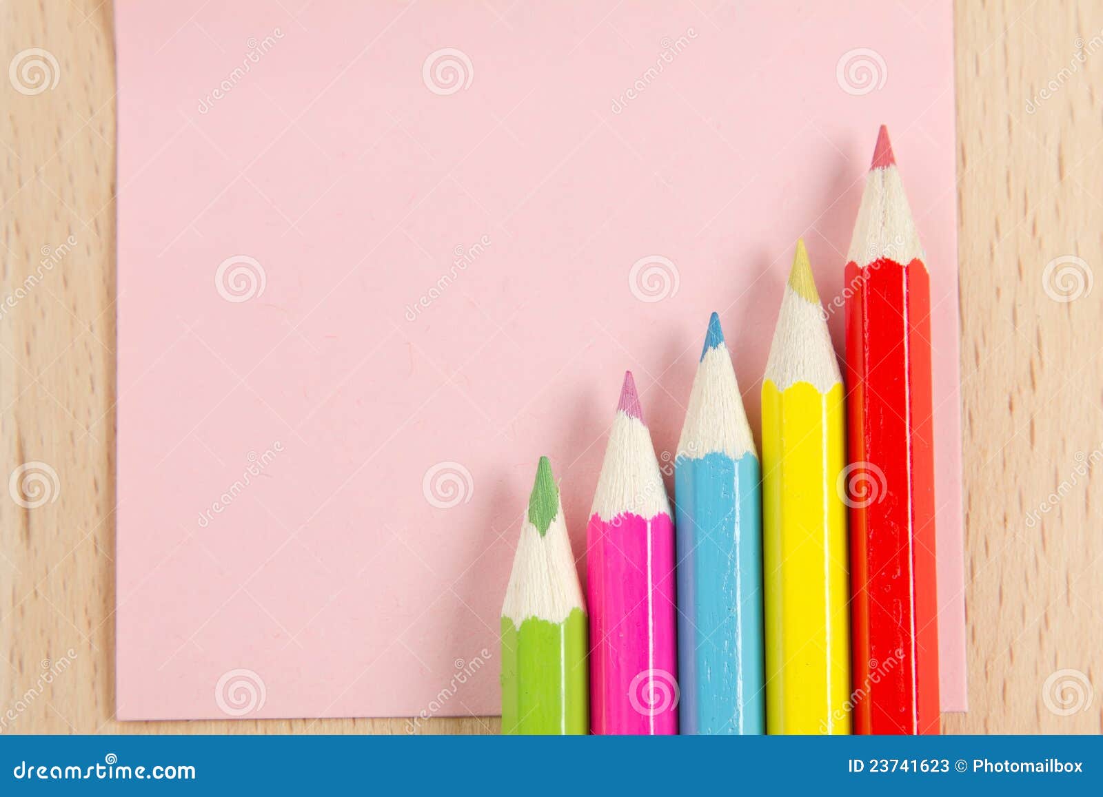 Colored Pencils on the Pink Paper Note Stock Image - Image of macro ...