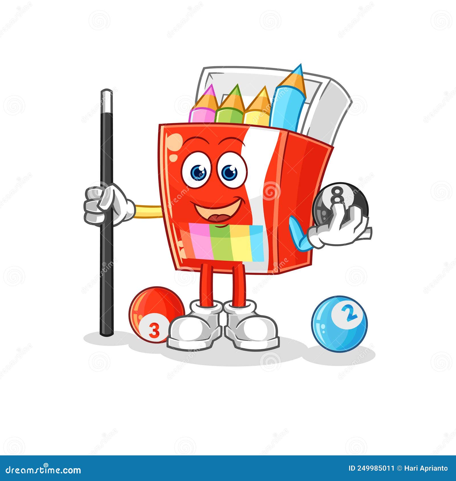 Colored Pencils Plays Billiard Character. Cartoon Mascot Vector Stock ...