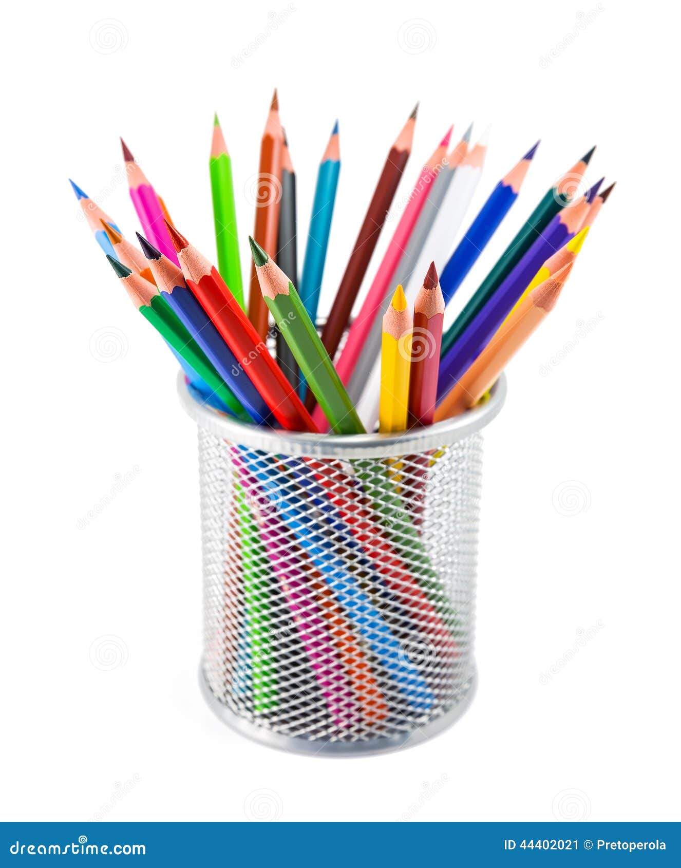 Colored Pencils In Pot On White Background Stock Photo - Image: 44402021