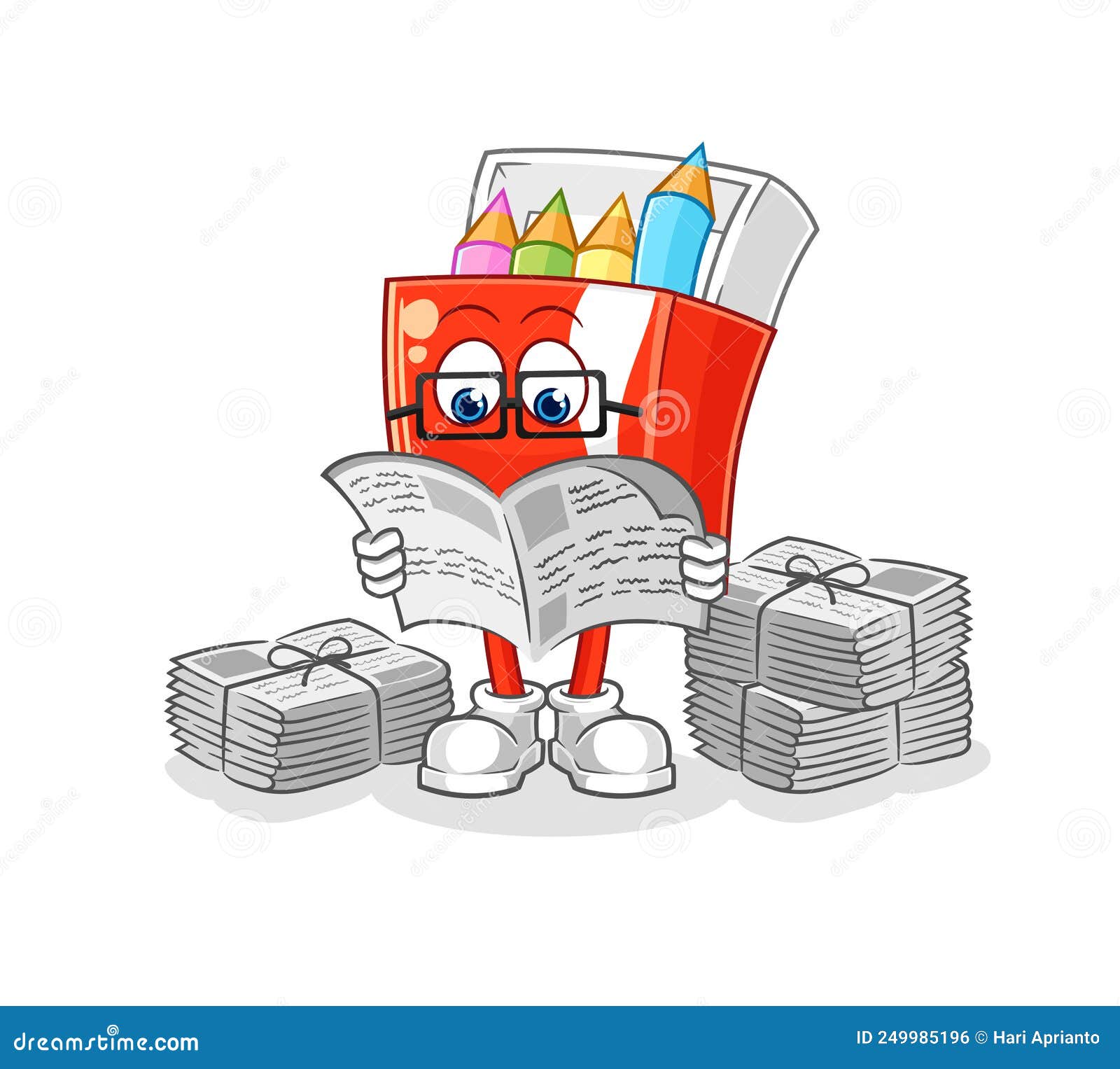 Colored Pencils Read Newspaper Cartoon. Character Vector Stock ...