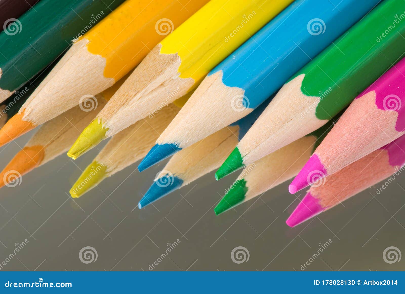 Colored Pencils with Reflection Lies on a Mirror Stock Photo - Image of ...