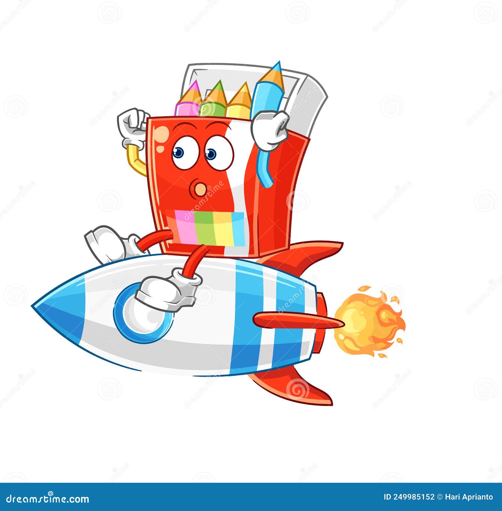 Colored Pencils Ride a Rocket Cartoon Mascot Vector Stock Illustration ...