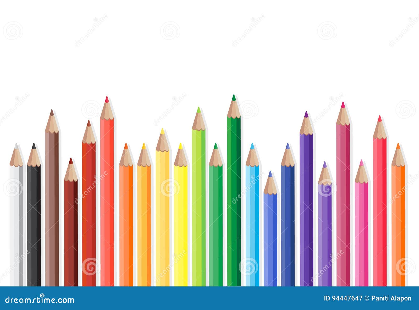 Colored Pencils Row with Wave on Lower Side Stock Vector - Illustration ...