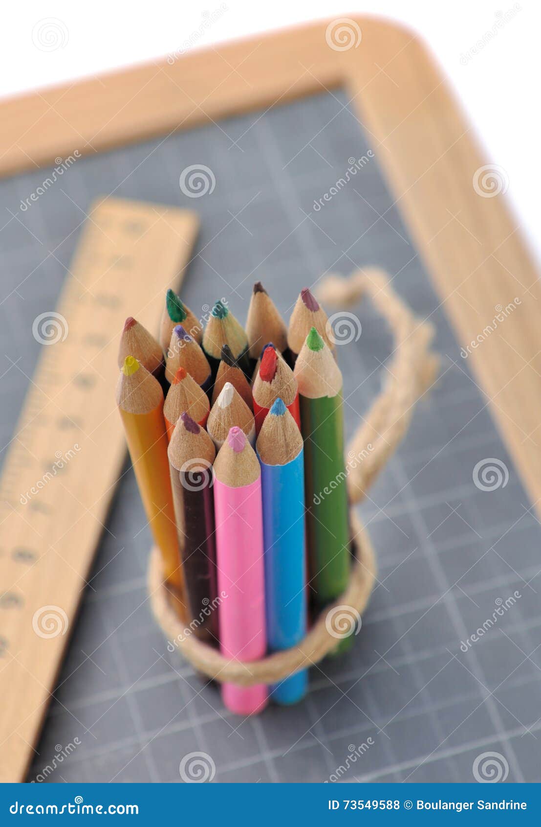 Colored Pencils, Rule and Slate Stock Photo - Image of drawing, colors ...